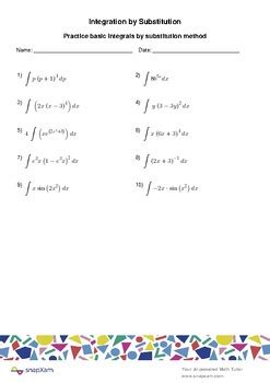 Integration By Substitution Worksheet By SnapXam TPT