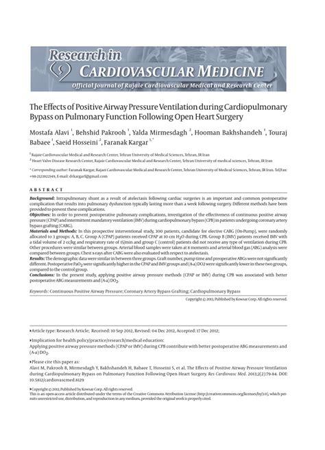 Pdf The Effects Of Positive Airway Pressure Ventilation During Cardiopulmonary Bypass On