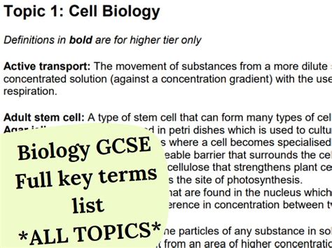 Biology Gcse Key Terms List Teaching Resources