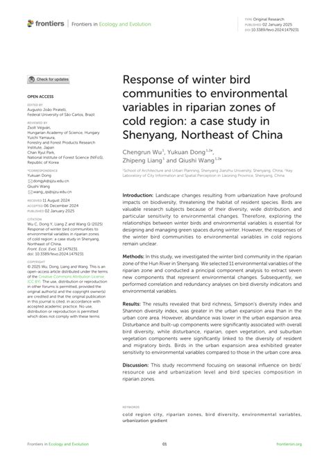 Pdf Response Of Winter Bird Communities To Environmental Variables In Riparian Zones Of Cold