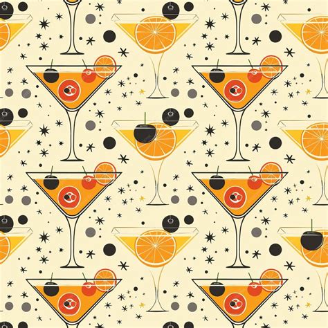 Retro Cocktail Pattern Seamless Premium Ai Generated Image