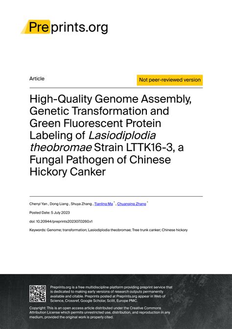 Pdf High Quality Genome Assembly Genetic Transformation And Green Fluorescent Protein