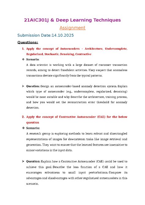 21aic301j Deep Learning Techniques Assignment 1 Autoencoders