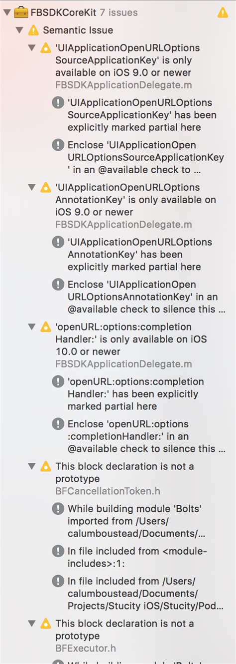 semantic issues and compiler warnings · issue 211 · facebookarchive