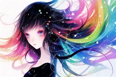 Premium Photo Beautiful Anime Girl With Colorful Hair On White Background