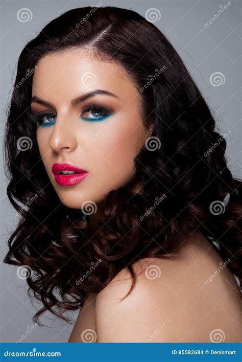 Beauty Blue Eyes Red Lips Makeup Fashion Model Stock Photo Image Of