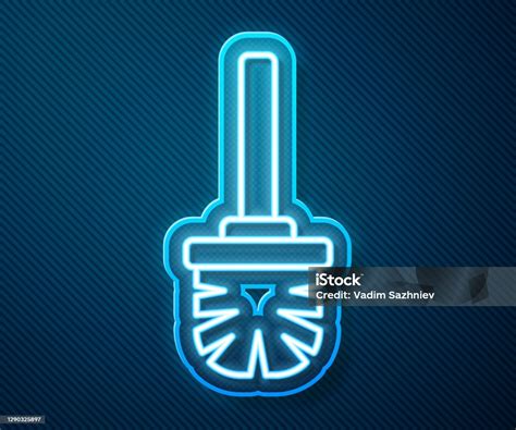 파란색 배경에 격리 된 빛나는 네온 라인 화장실 브러시 아이콘 벡터 가사 집안일에 대한 스톡 벡터 아트 및 기타 이미지 가사