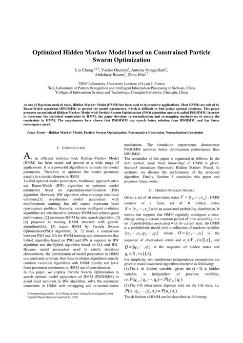 PDF Optimized Hidden Markov Model Based On Constrained Particle Swarm Optimization