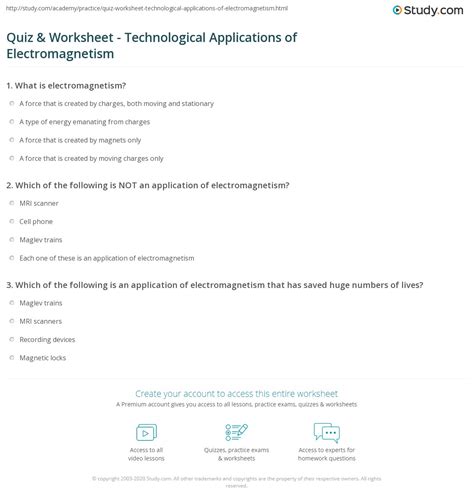Quiz And Worksheet Technological Applications Of Electromagnetism