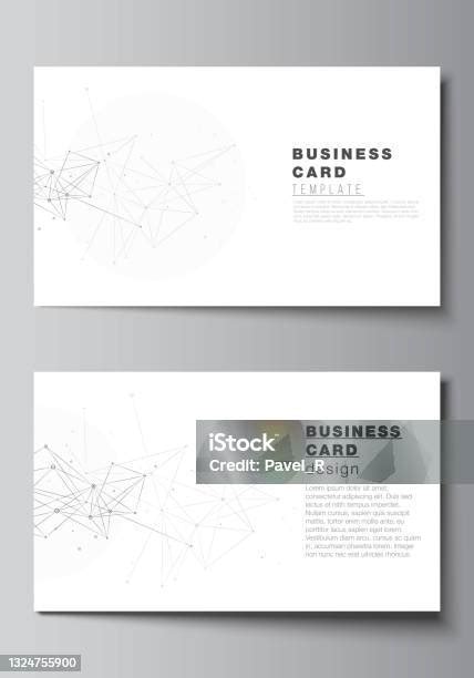 두 개의 창의적인 명함 디자인 템플릿 수평 템플릿 벡터 디자인의 벡터 레이아웃 회색 기술 배경과 연결 라인과 점 네트워크 개념 0명에 대한 스톡 벡터 아트 및 기타 이미지