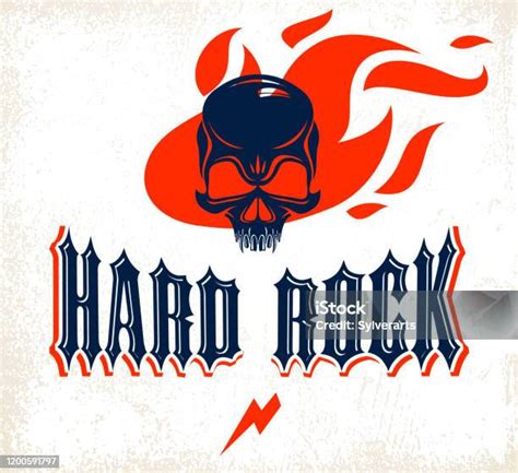 화재 로큰롤 벡터 로고 또는 엠블럼에 두개골 화염 하드 록 레이블 펑크 음악 축제 콘서트 또는 클럽 악기 가게 또는 녹음 스튜디오에서 공격적인 두개골 죽은 머리 T 셔츠에