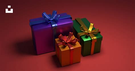 빨간색 배경에 활이 있는 세 개의 다채로운 선물 상자 사진 Unsplash의 무료 3d 이미지