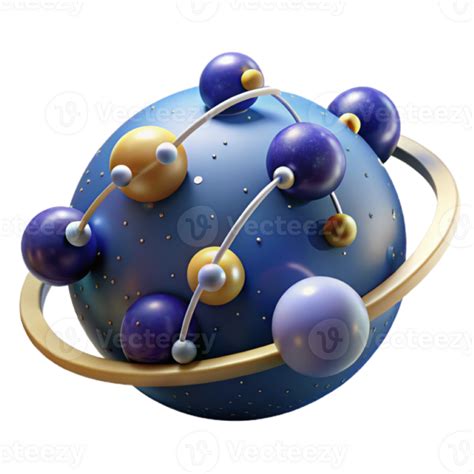 Abstract 3d Render Blue Planet With Orbiting Spheres Illustration 55720008 Png