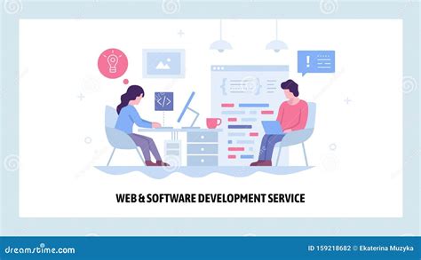 vector web site design template software project development team of coders work together