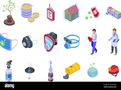 active protection icons set isometric vector fire coding firewall guard stock vector image