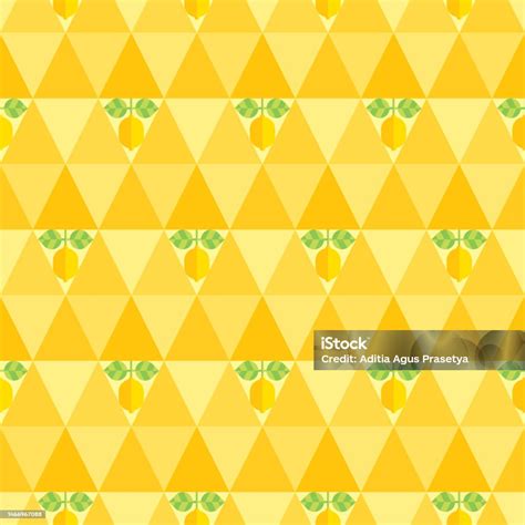기하학적 삽화는 레몬 나뭇잎 및 삼각형의 요소로 매끄러운 패턴입니다 노란색 그라데이션이 있는 추상 과일 테마 그림 포스터 포장 모티프 표지 인쇄물 또는 월페이퍼용 0명에