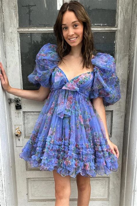 Floral Chiffon Homecoming Butterfly Dress With Ballon Sleeves Ruffles And Skirt Perfect For