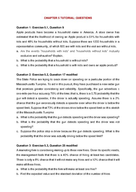 Chapter 5 Tutorial Questions CHAPTER 5 TUTORIAL QUESTIONS Question 1 Exercise 5 Question 9