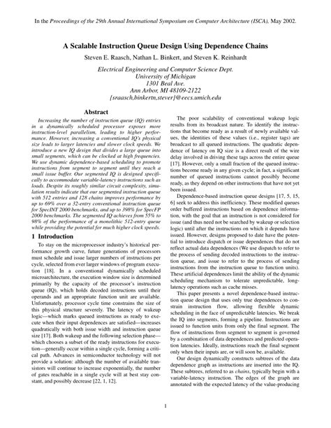 Pdf A Scalable Instruction Queue Design Using Dependence Chains