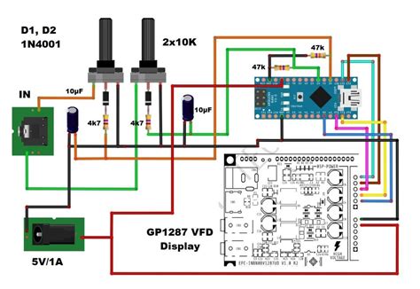 arduino bar graph stereo vu meter on vfd display gp1287 project