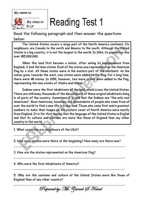 Reading Test Esl Worksheet By Zain1985 Reading Test Esl Worksheet By Zain1985