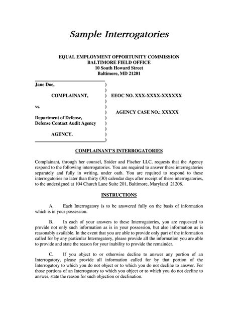 Interrogatories Template And Sample Answers Template Samples
