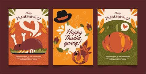 추수 감사절 축하 플랫 카드 컬렉션 무료 벡터