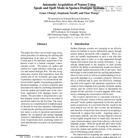 Automatic Acquisition Of Names Using Speak And Spell Mode In Spoken Dialogue Systems Acl Anthology