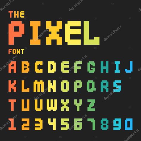 Pixel Retro Font Video Computer Game Design 8 Bit Letters Numbers Electronic Futuristic Style