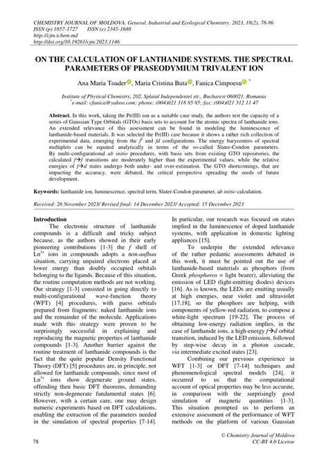 Pdf On The Calculation Of Lanthanide Systems The Spectral Parameters