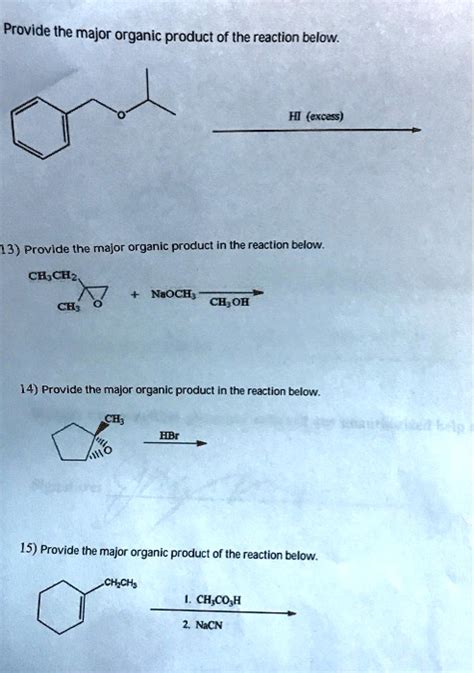 Solved Provide The Major Organic Product Of The Reaction Below H