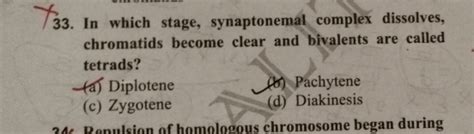 33 In Which Stage Synaptonemal Complex Dissolves Chromatids Become Cle