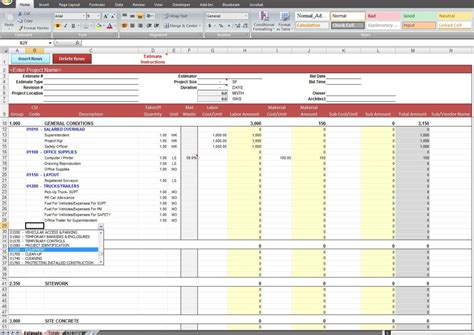 Construction Estimate Template Free Download Example Of Spreadshee Construction Estimate Form