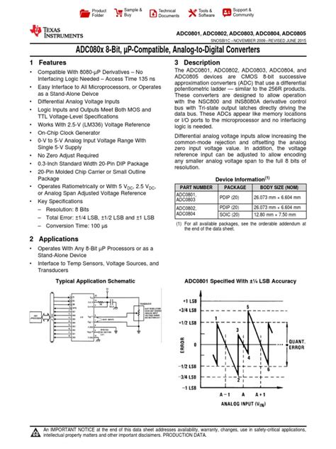 Adc 0804 Data Sheet Download Free Pdf Analog To Digital Converter