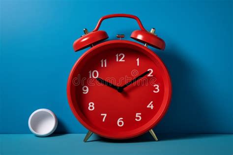 Red Alarm Clock Isolated On Blue Background Retro Alarm Clock Stock Red Alarm Clock Isolated On Blue Background Retro Alarm Clock Stock