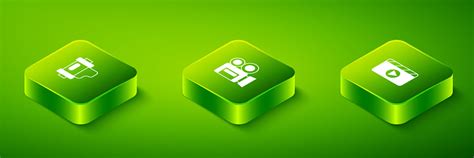 아이소 메트릭 레트로 시네마 카메라 영화 클래퍼 및 카메라 필름 롤 카트리지 아이콘을 설정합니다 벡터 3차원 형태에 대한 스톡