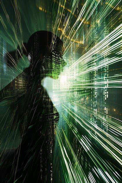 Premium Photo 3d Representation Of A Woman Emerging From A Digital Matrix