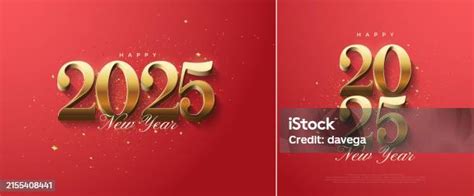클래식 디자인 2025 빨간색 배경의 3d 클래식 숫자 포스터 배너 달력 및 인사말을 위한 프리미엄 벡터 디자인 12월 31일에 대한 스톡 벡터 아트 및 기타 이미지