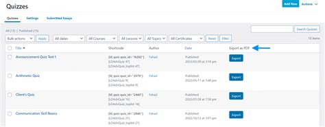 LearnDash PDF Course Export Export Quizzes