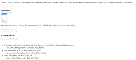 Solved Create A Form That Displays The Capital Cities And