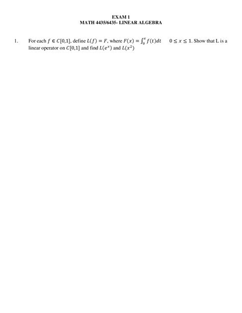 7 Questions For Practice Exam 1 Linear Algebra Math 4435 Docsity