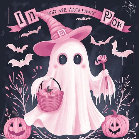 Cute Pink Ghost Halloween Illustration Premium Ai Generated Image
