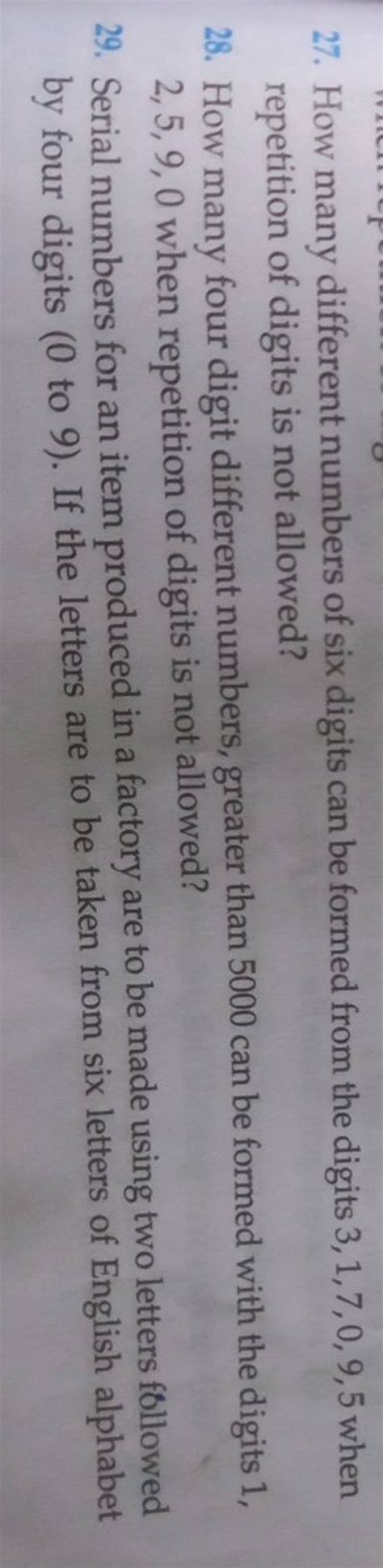 27 How Many Different Numbers Of Six Digits Can Be Formed From The Digit