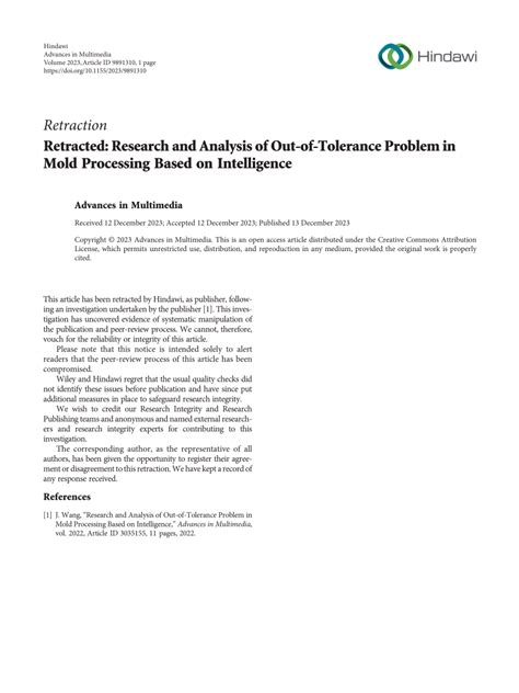Pdf Retracted Research And Analysis Of Out Of Tolerance Problem In