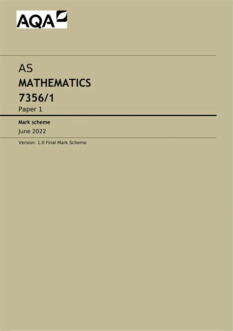 AQA June AS MATHEMATICS Paper Mark Scheme Version Final Mark Scheme AQA