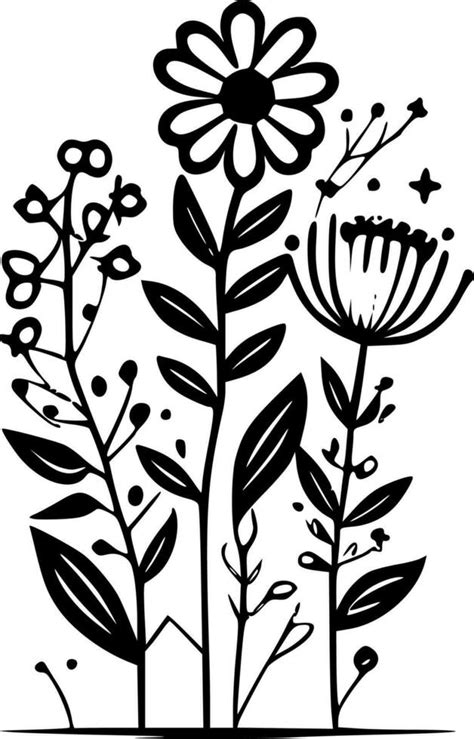 Flowers Black And White Vector Illustration 23604776 Vector Art At