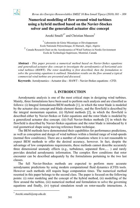 Pdf Numerical Modelling Of Flow Around Wind Turbines Using A Hybrid Method Based On The Navier