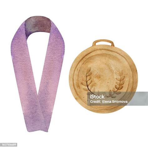 손으로 그린 수채화 스포츠 대회 트로피 상 1 위 수상자 금메달 리본 격리된 개체 흰색 배경에 대한 그림입니다 디자인 포스터 인쇄물 웹사이트 카드 초대장 브로셔 1위에 대한