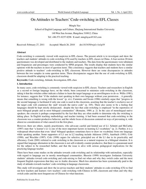 Pdf On Attitudes To Teachers Code Switching In Efl Classes