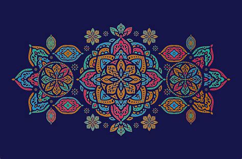 파란색 배경에 고급 패턴 벡터 만다라 템플릿 황금 디자인 요소 전통적인 터키 인도 모티프 직물 및 섬유 벽지 포장 또는 원하는 아이디어에 적합합니다 0명에 대한 스톡 벡터